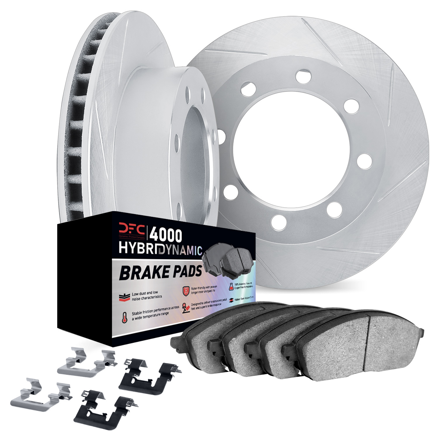 1981 Chevrolet P30 DFC Rotors-Slotted-Silver with 4000 HybriDynamic Brake Pads includes Hardware