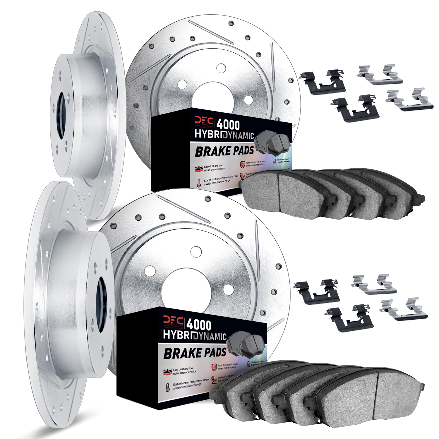 1987 Volvo 245 DFC Rotors-Drilled and Slotted-Silver with 4000 HybriDynamic Brake Pads includes ...