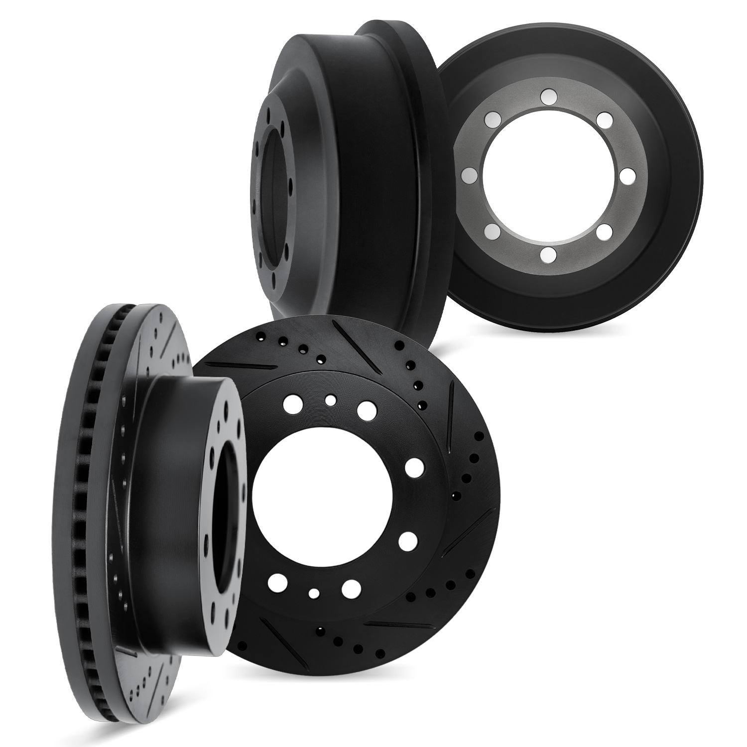 1995 Chevrolet P30 DFC Rotors-Drilled and Slotted-Black includes DFC Drums